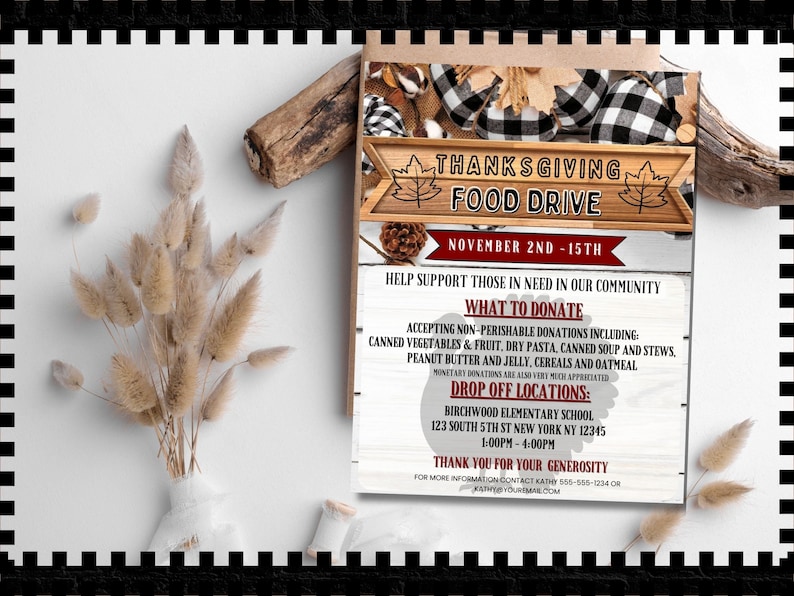 Editable Thanksgiving Food Drive Flyer Community Hunger Drive Fall ...