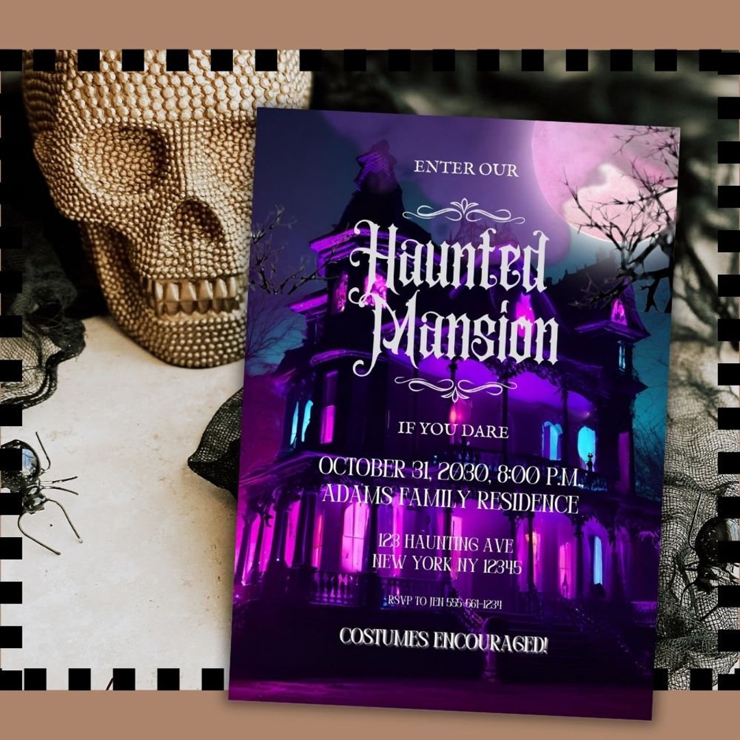 Neon Haunted Mansion Halloween Invitations for Costume Party Digital ...