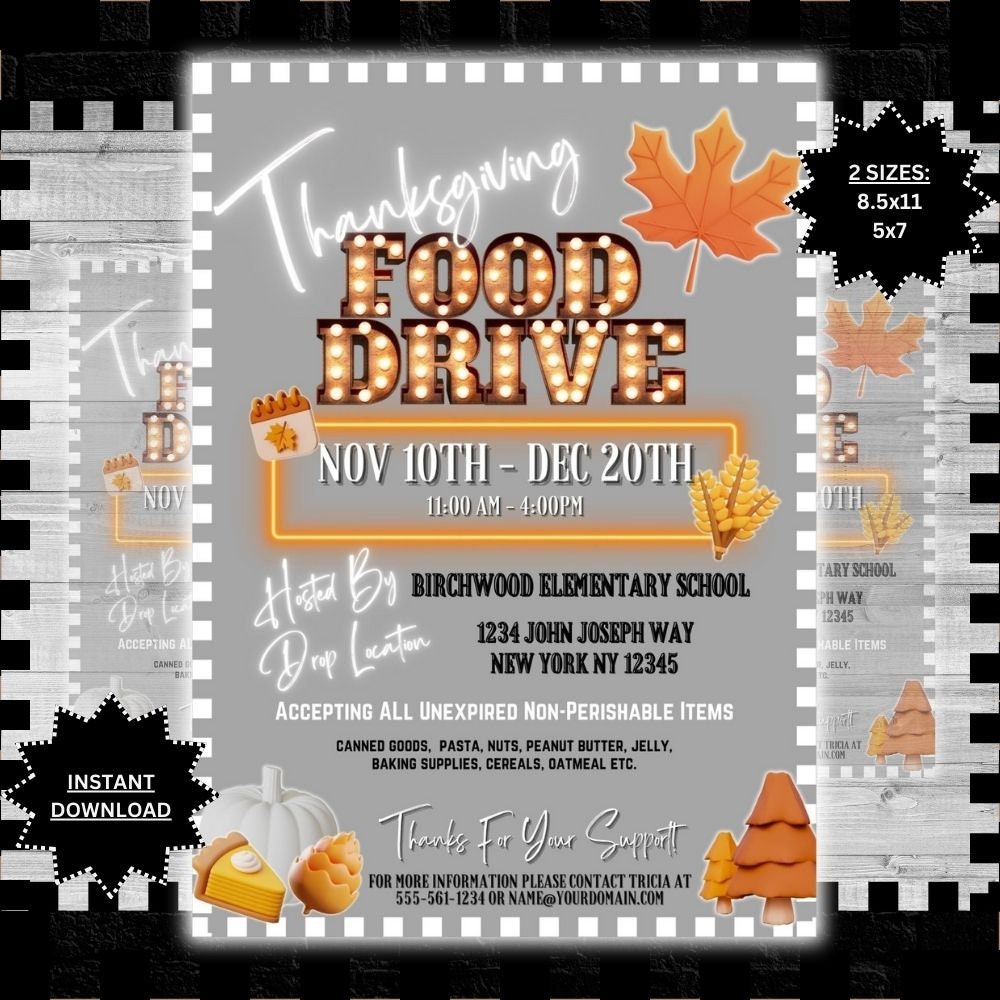 Editable Thanksgiving Fall Food Drive Flyer Community Hunger Drive ...