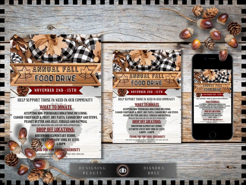 Editable Annual Fall Food Drive Flyer Community Hunger Drive Autumn ...