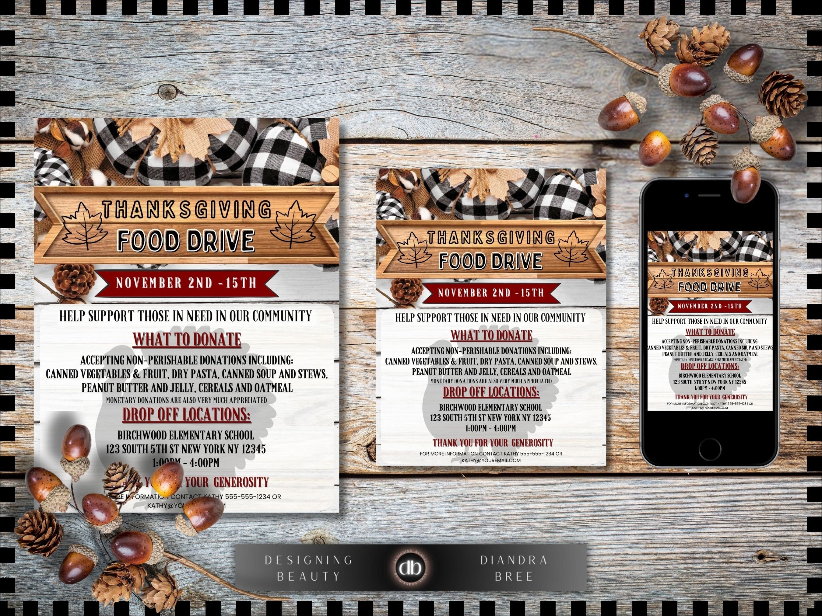 Editable Thanksgiving Food Drive Flyer Community Hunger Drive Fall ...