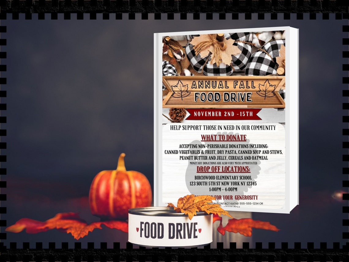 Editable Annual Fall Food Drive Flyer Community Hunger Drive Autumn ...