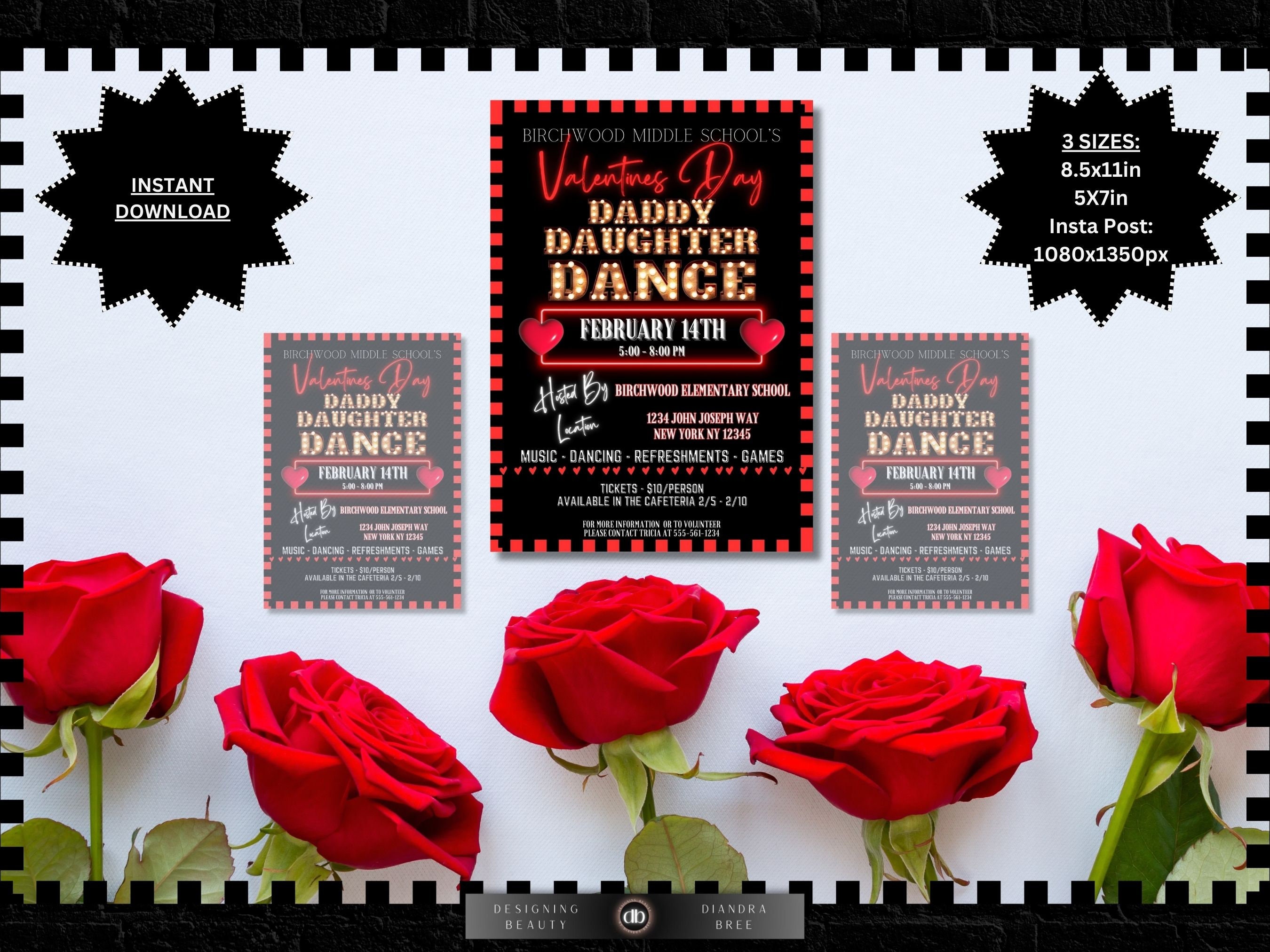 Editable Valentines Day Daddy Daughter Dance Flyer School Dance Flyer ...