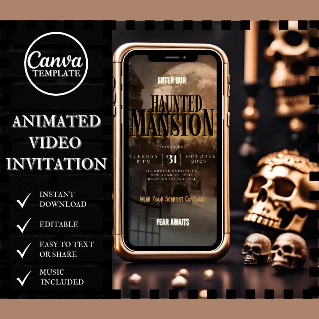 Animated Scary Spooky Haunted Mansion Halloween Video Invitation for ...