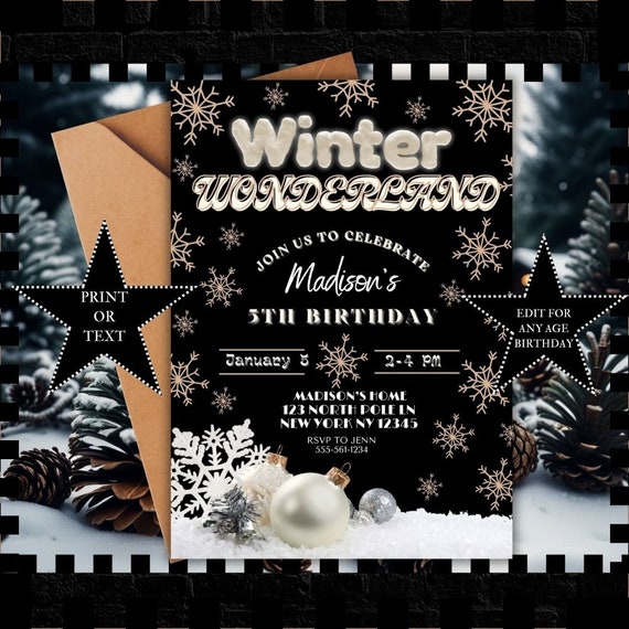 Snowflake Birthday Party Invitation Template Swirly Snowflake