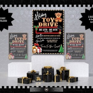 Editable Holiday Toy Drive Christmas Flyer Community Toy Donation Sign ...