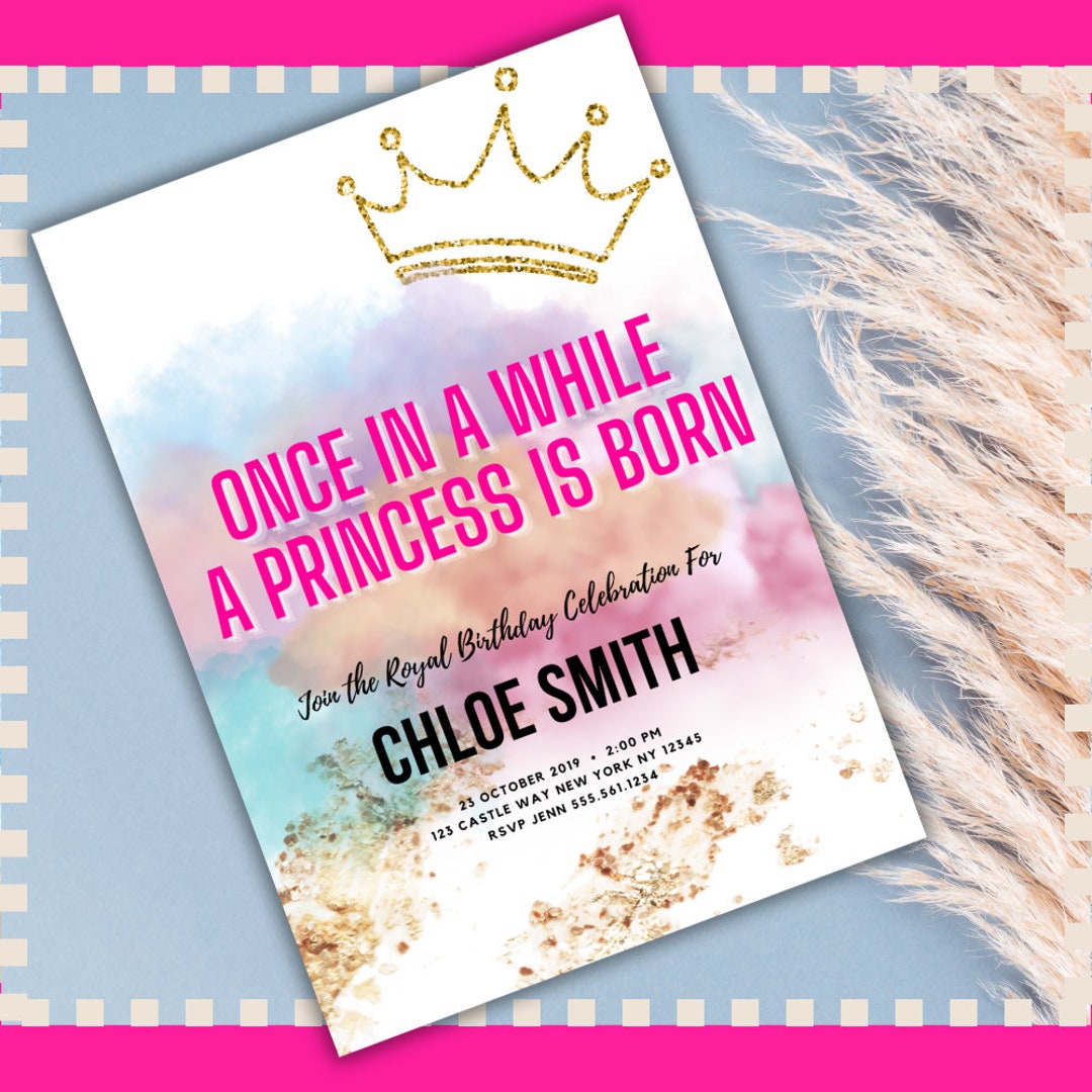 Editable Princess is Born Birthday Digital Mobile Printable Instant ...