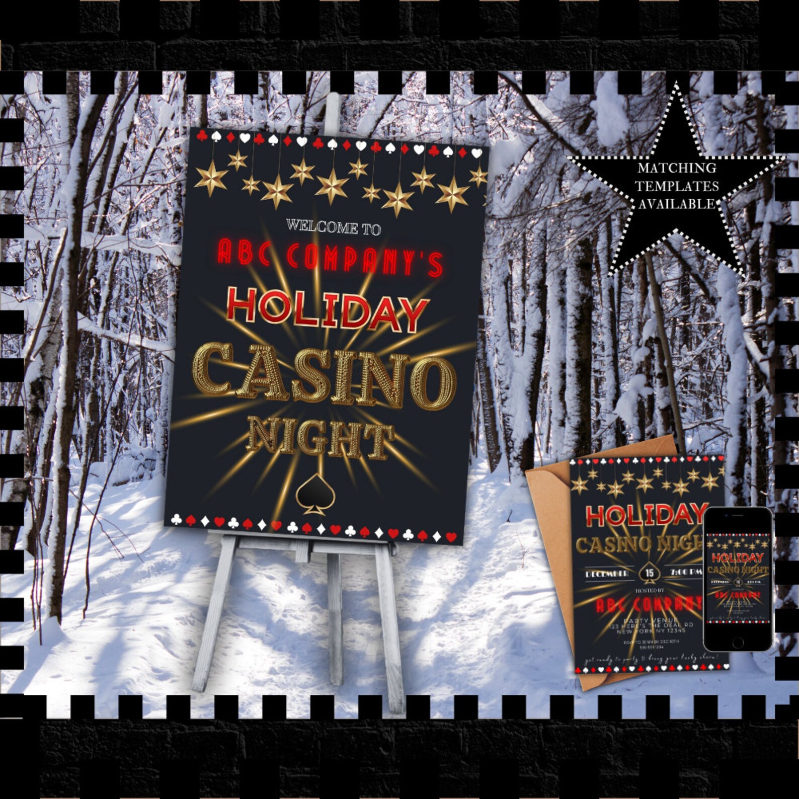 Editable Holiday Casino Party Welcome Sign for Welcome Table Event Sign ...