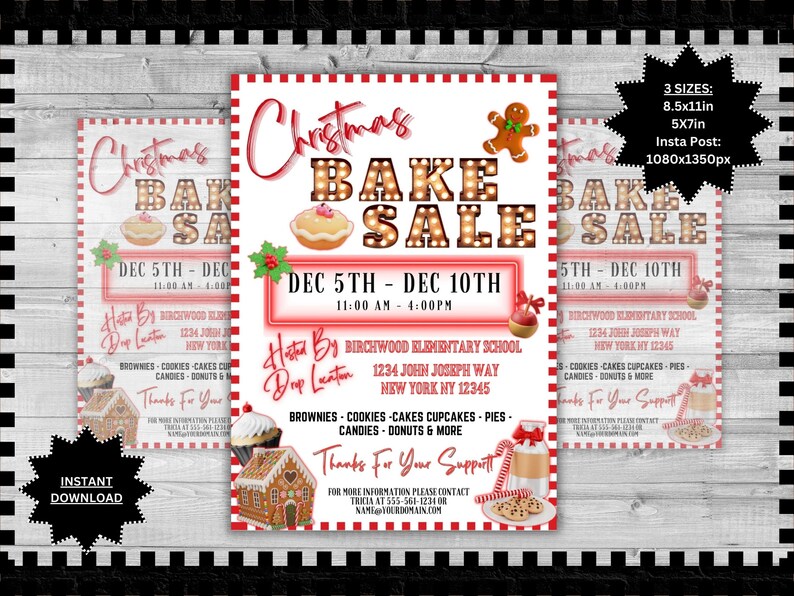 Editable Christmas Bake Sale Flyer Sign for Charity Church School ...