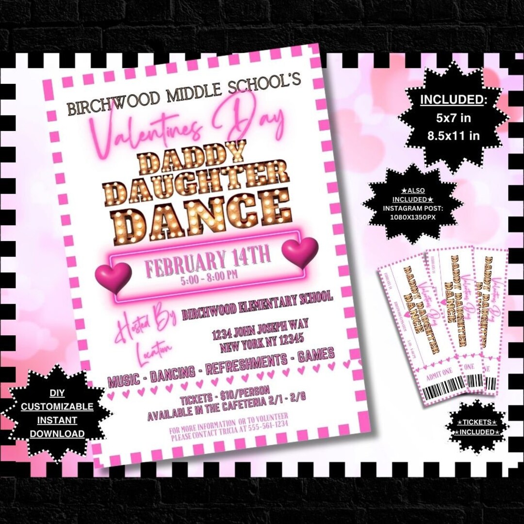 Editable Valentines Day Daddy Daughter Dance Flyer School Dance Flyer ...