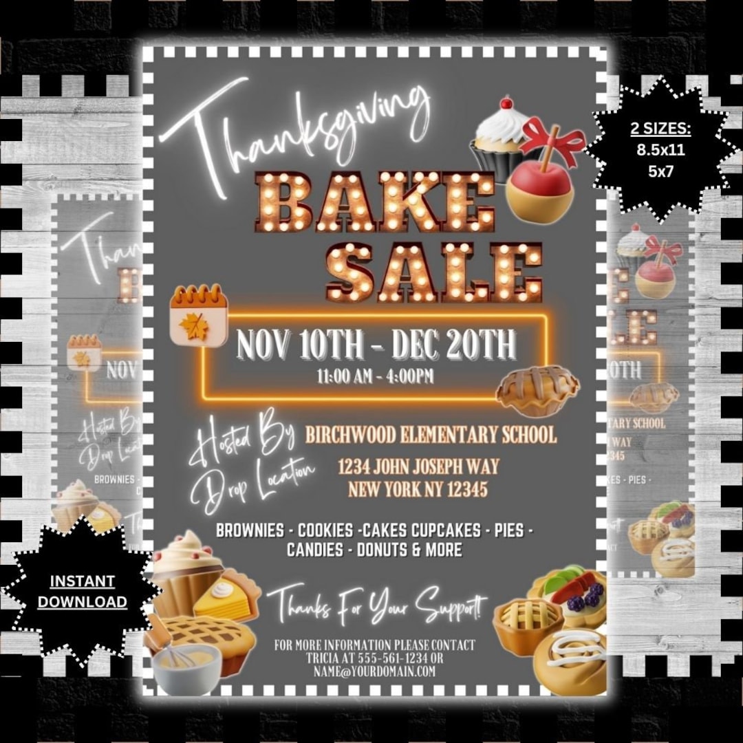 Editable Thanksgiving Fall Bake Sale Flyer Custom Fall Bake Sale ...