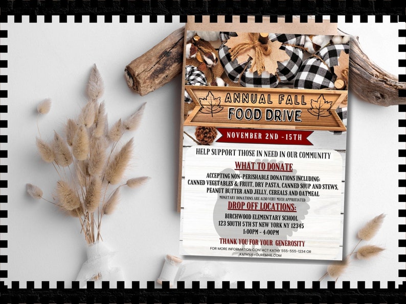 Editable Annual Fall Food Drive Flyer Community Hunger Drive Autumn ...