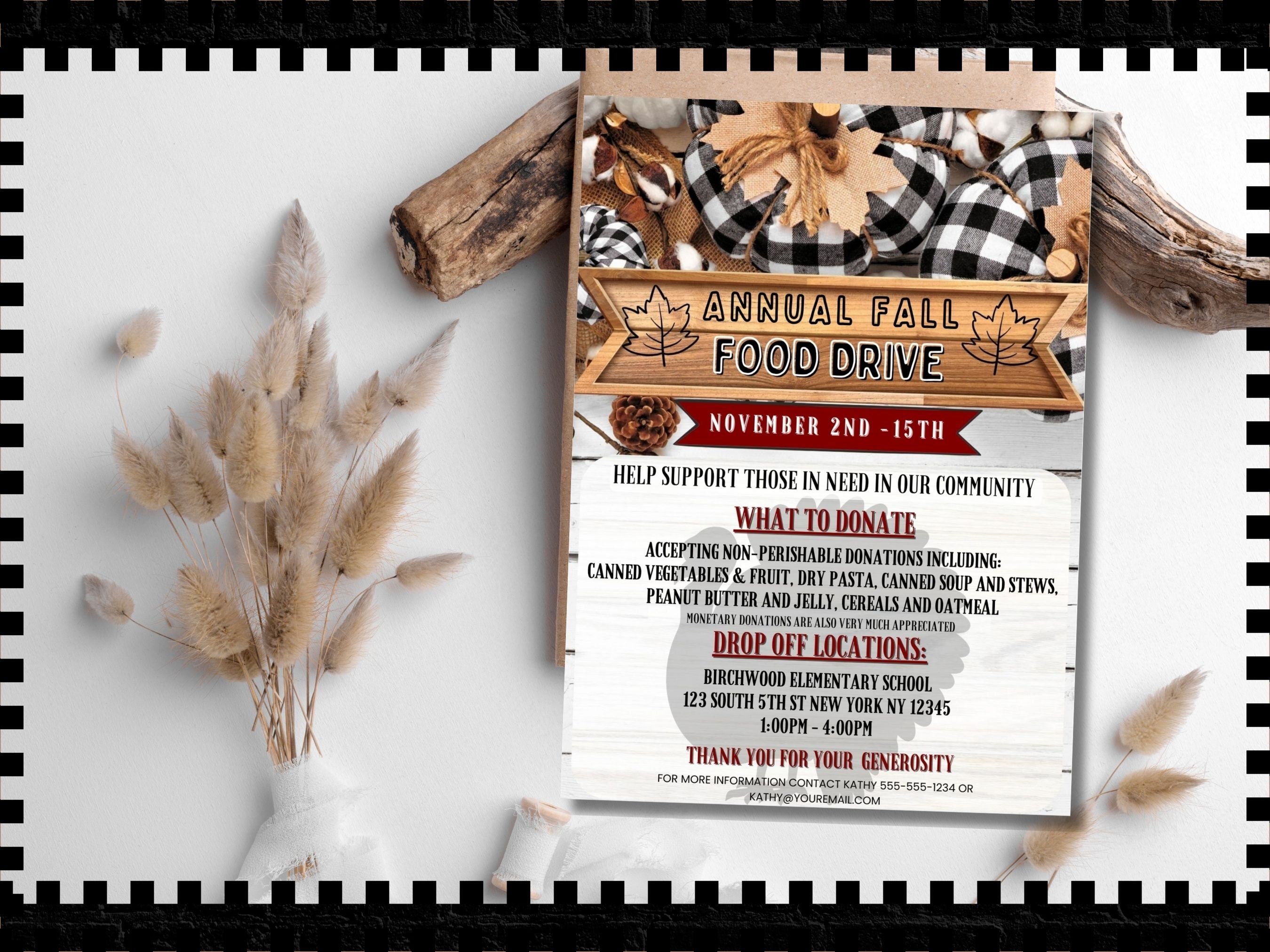 Editable Annual Fall Food Drive Flyer Community Hunger Drive Autumn ...