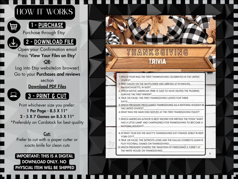 Thanksgiving Trivia Games Printable Rustic Pumpkin Fall Trivia Activity ...
