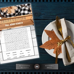 Thanksgiving Fall Word Search Puzzle Friendsgiving Party Game Printable ...