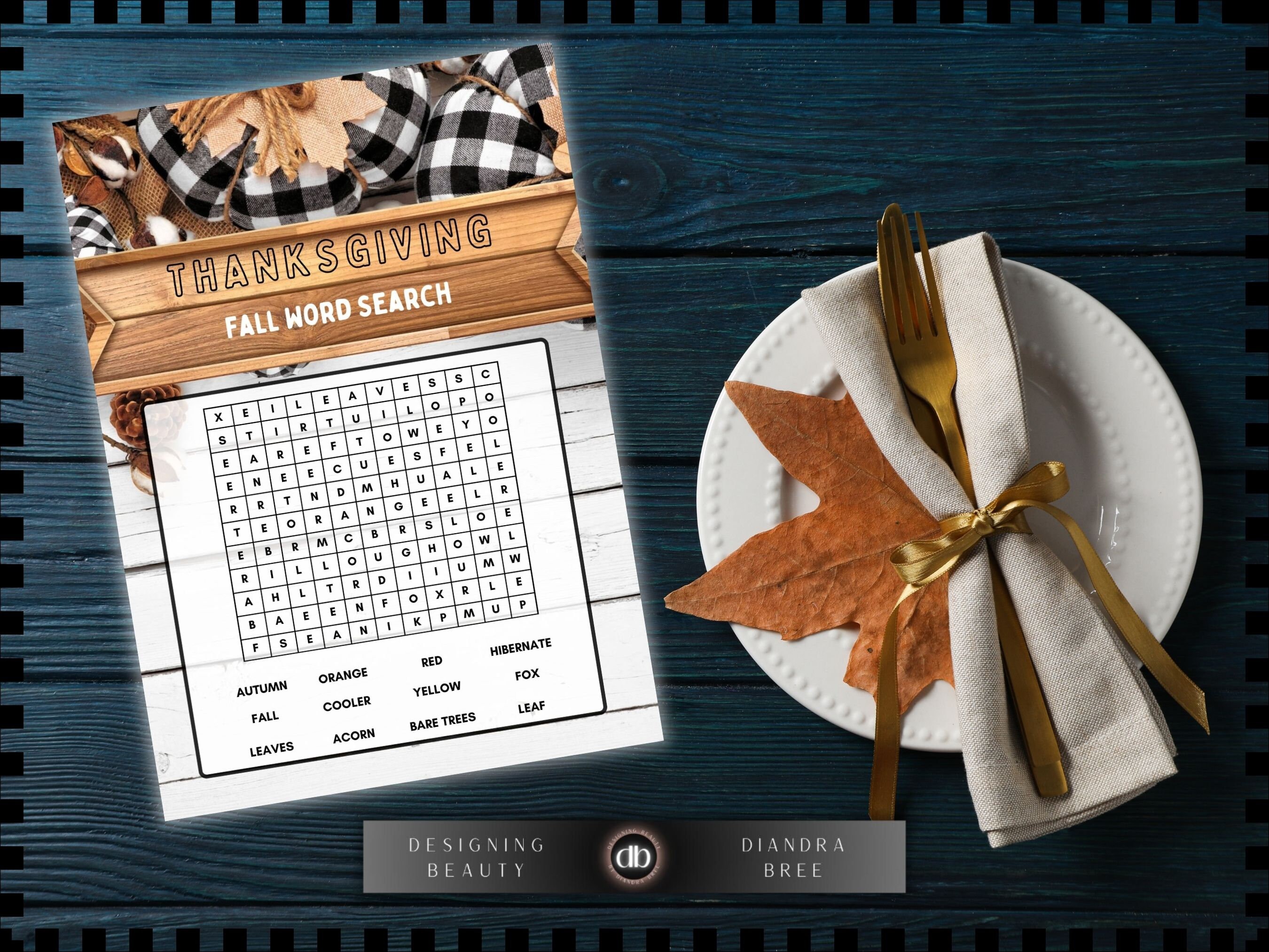 Thanksgiving Fall Word Search Puzzle Friendsgiving Party Game Printable ...