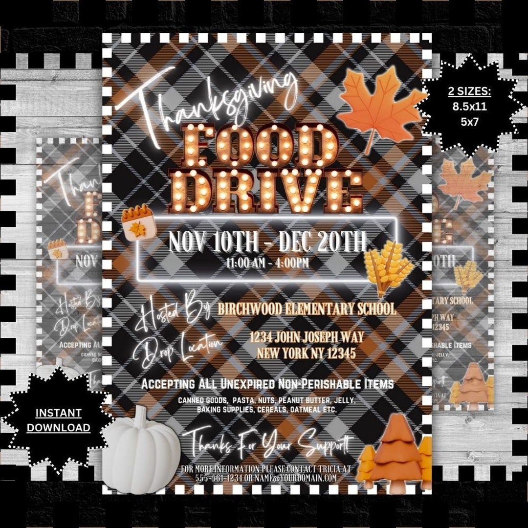 Editable Thanksgiving Fall Food Drive Flyer Community Hunger Drive ...