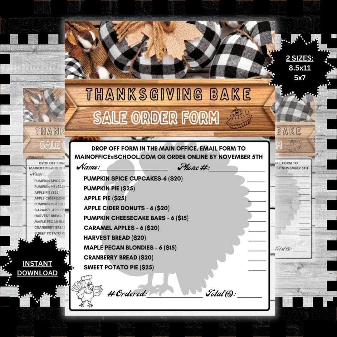 Editable Thanksgiving Bake Sale Order Form Flyer Template Printable ...