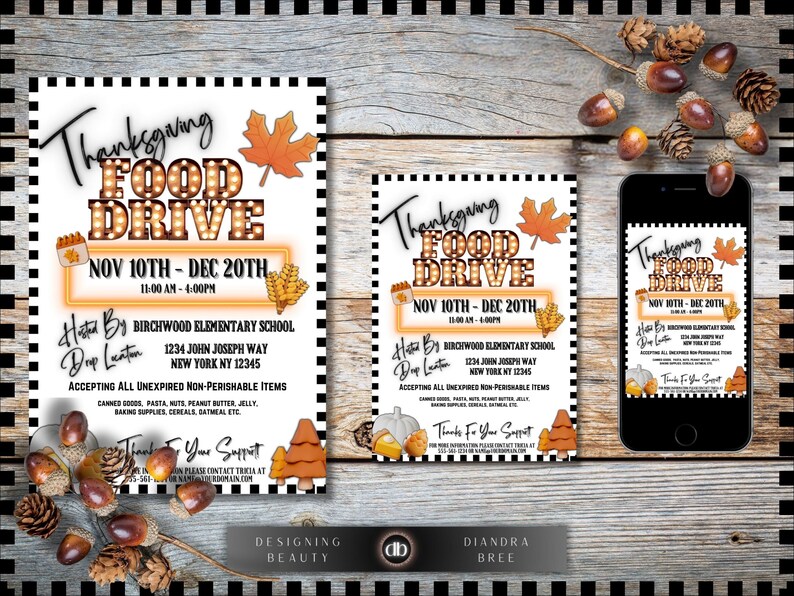 Editable Thanksgiving Fall Food Drive Flyer Community Hunger Drive ...
