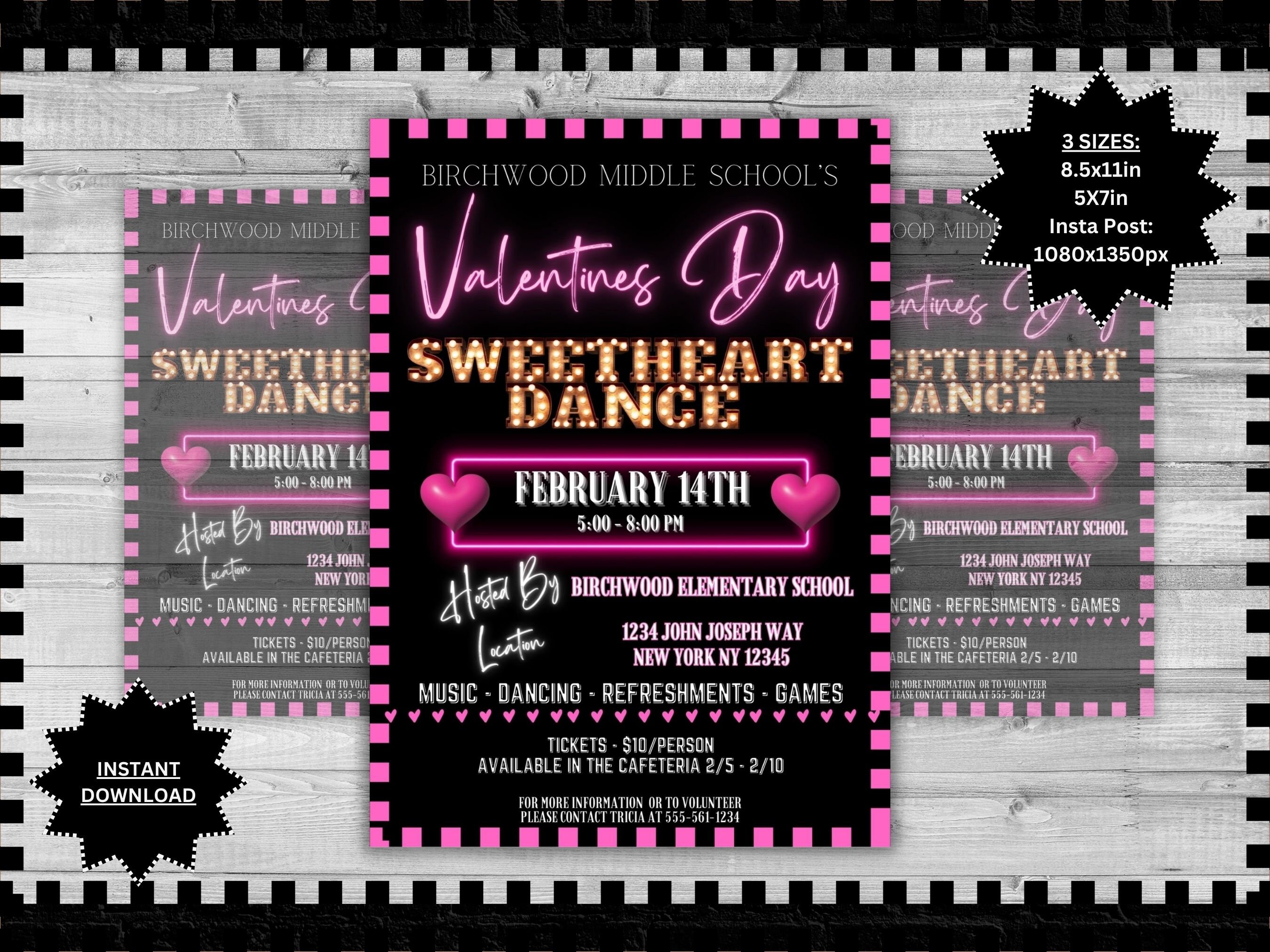 Editable Valentines Day Sweetheart Dance Flyer School Dance Flyer ...