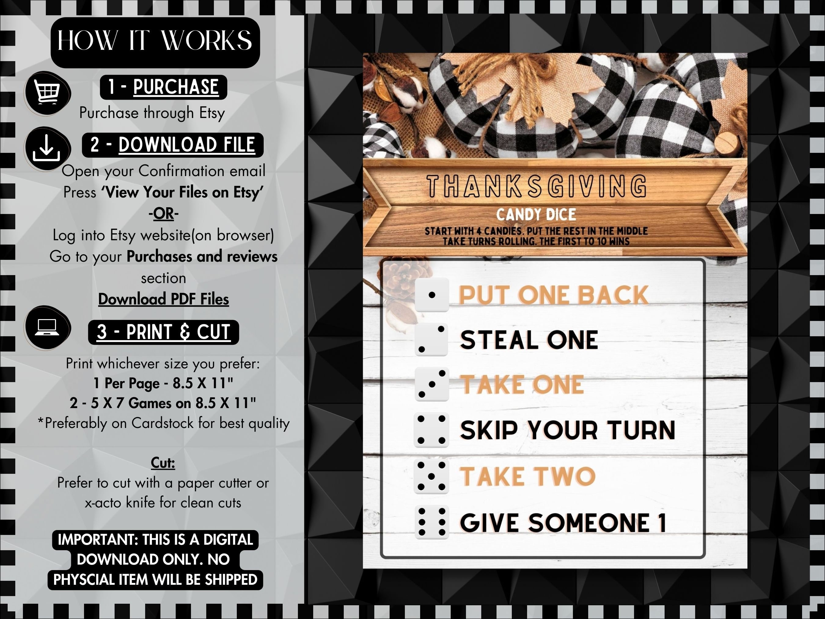 Thanksgiving Candy Dice Game Printable Ice Breaker Dice Game ...