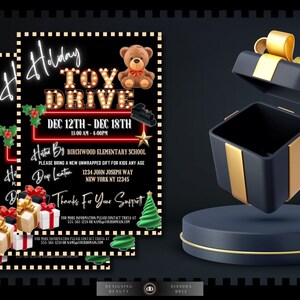 Editable Holiday Toy Drive Christmas Flyer Community Toy Donation Sign ...