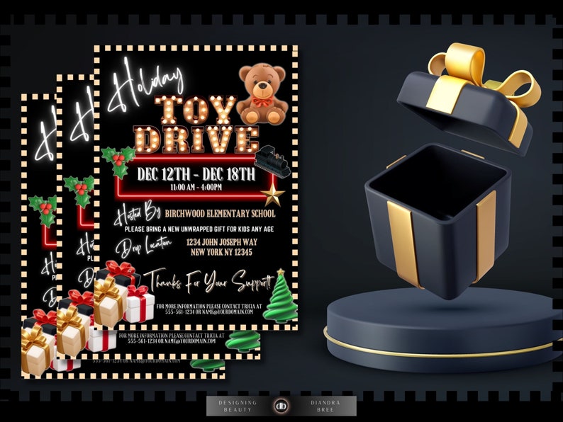Editable Holiday Toy Drive Christmas Flyer Community Toy Donation Sign ...