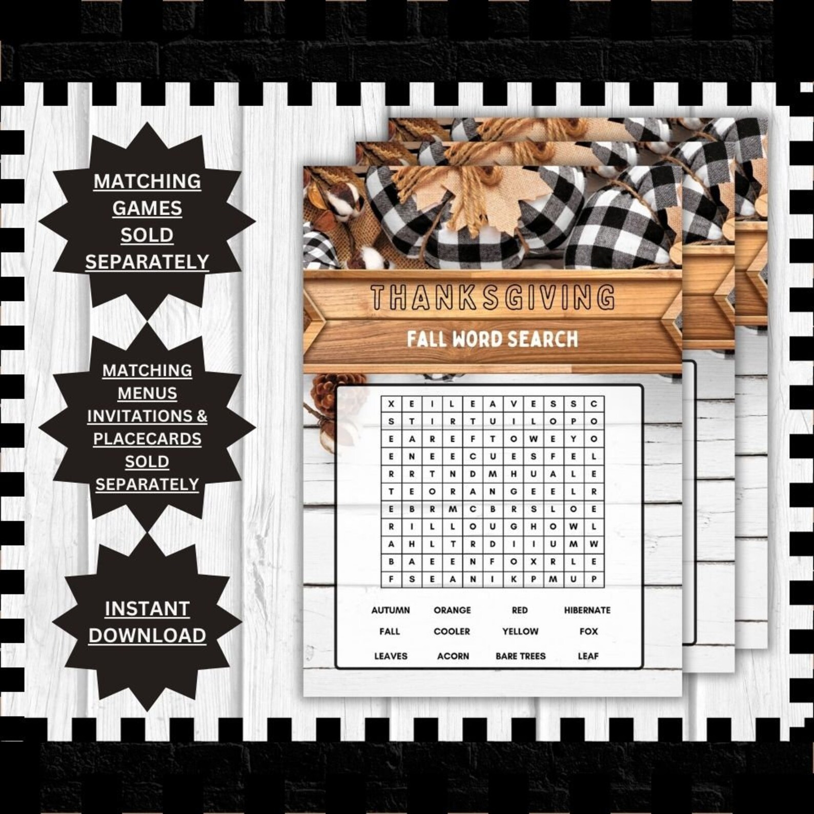 Thanksgiving Fall Word Search Puzzle Friendsgiving Party Game Printable ...