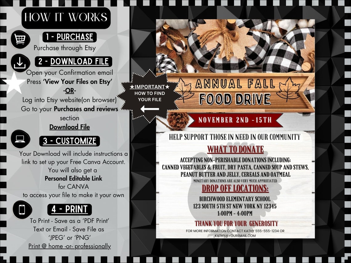 Editable Annual Fall Food Drive Flyer Community Hunger Drive Autumn ...