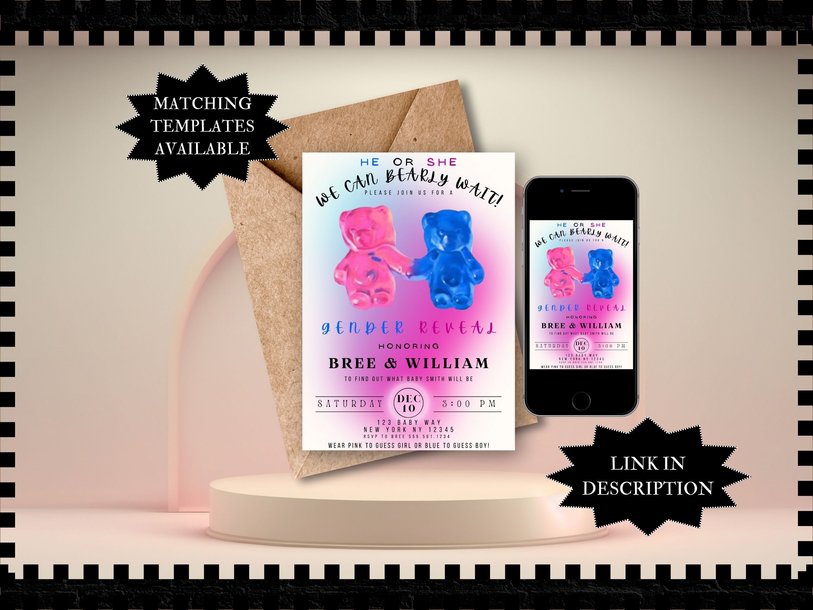 Editable Can Bearly Wait Gender Reveal Welcome Sign Gummy Bear He or ...