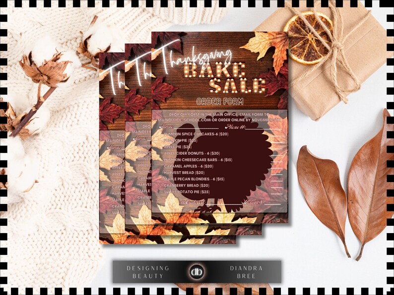 Editable Thanksgiving Bake Sale Order Form Flyer Template Printable ...