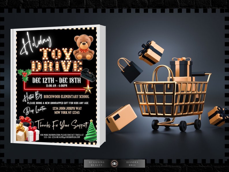 Editable Holiday Toy Drive Christmas Flyer Community Toy Donation Sign ...