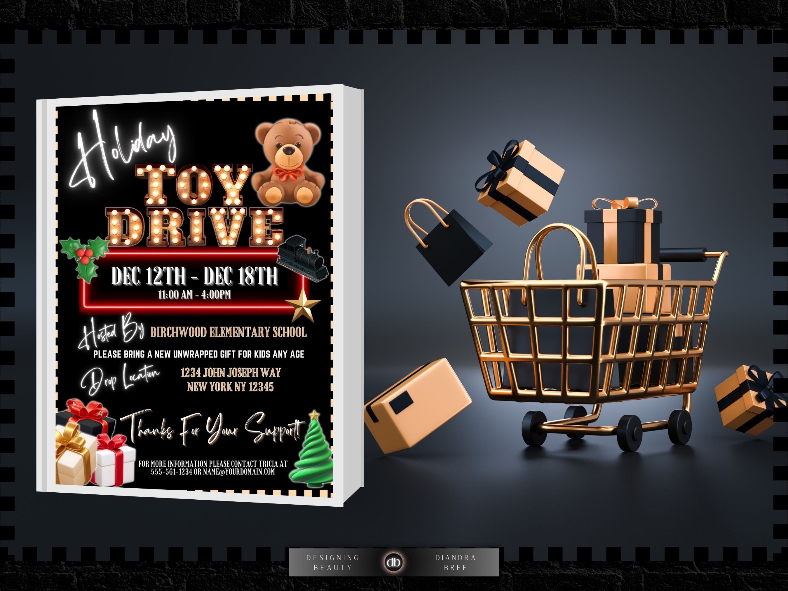 Editable Holiday Toy Drive Christmas Flyer Community Toy Donation Sign ...