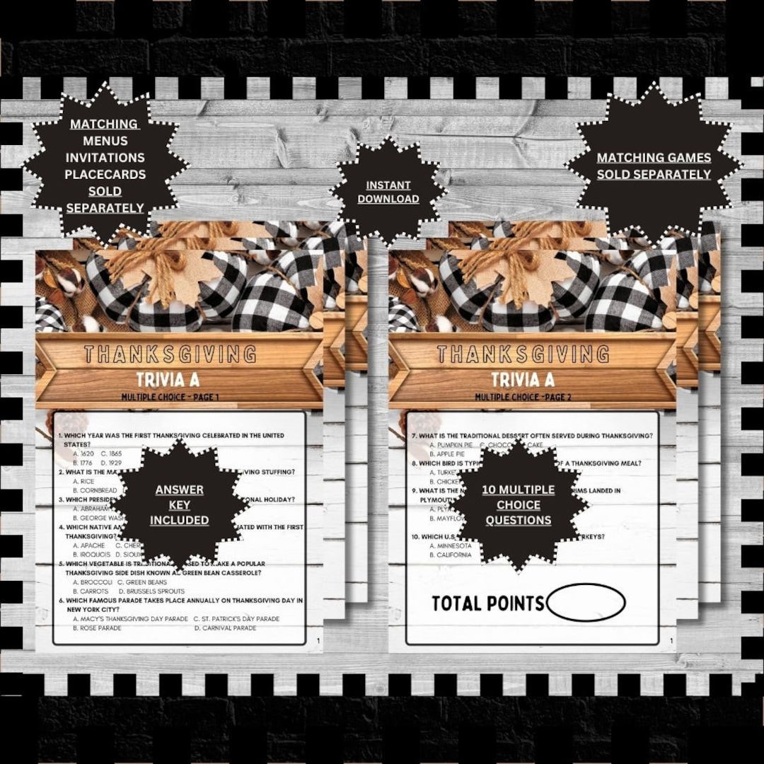Thanksgiving Fall Trivia Printable Games Fall Table Decor Trivia Cards ...