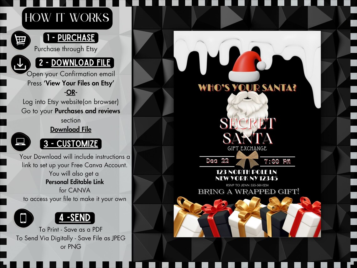 Editable Secret Santa Gift Exchange Digital Christmas Party Invitation ...