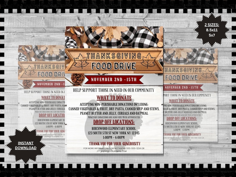 Editable Thanksgiving Food Drive Flyer Community Hunger Drive Fall ...