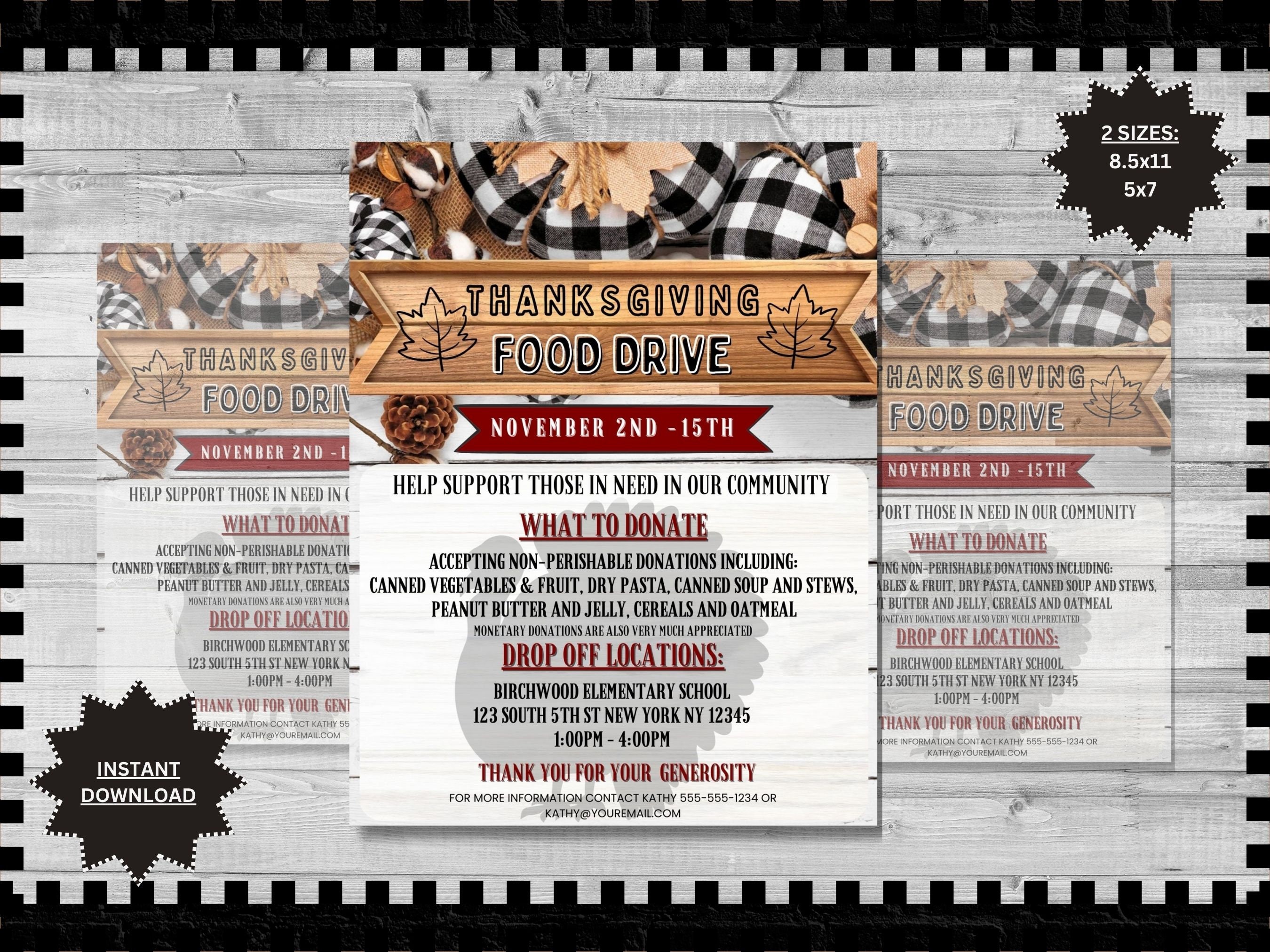 Editable Thanksgiving Food Drive Flyer Community Hunger Drive Fall ...