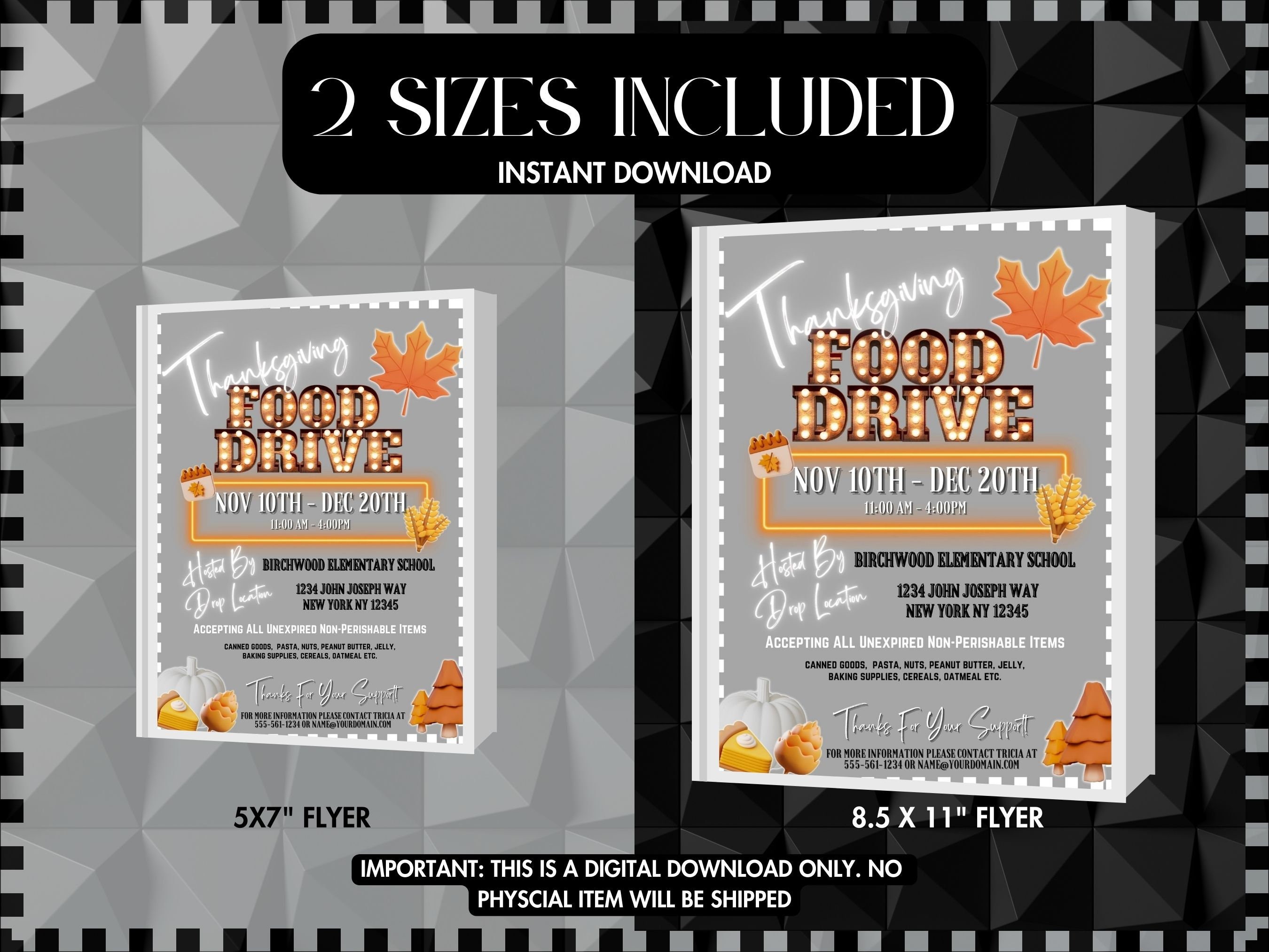 Editable Thanksgiving Fall Food Drive Flyer Community Hunger Drive ...