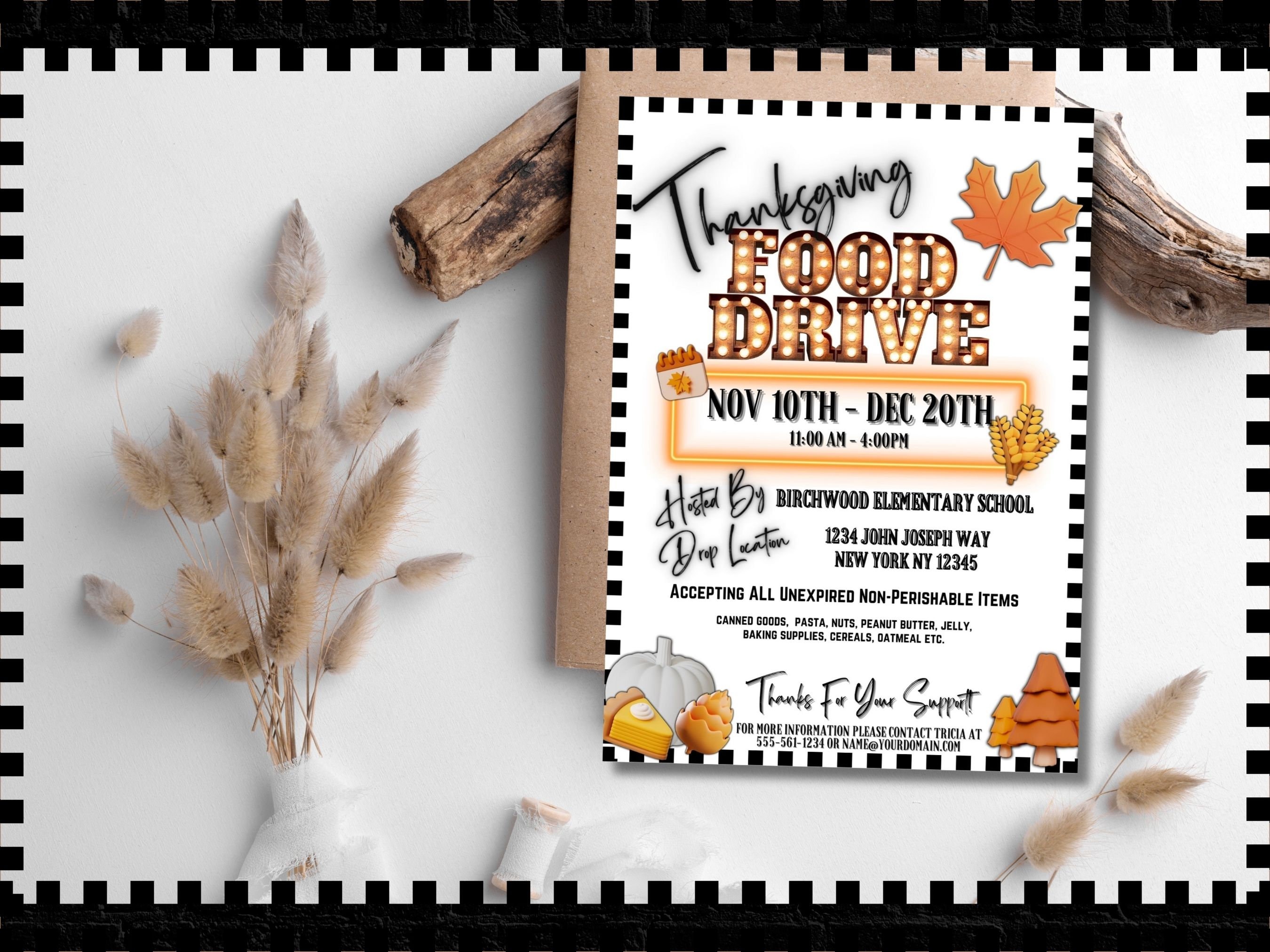 Editable Thanksgiving Fall Food Drive Flyer Community Hunger Drive ...