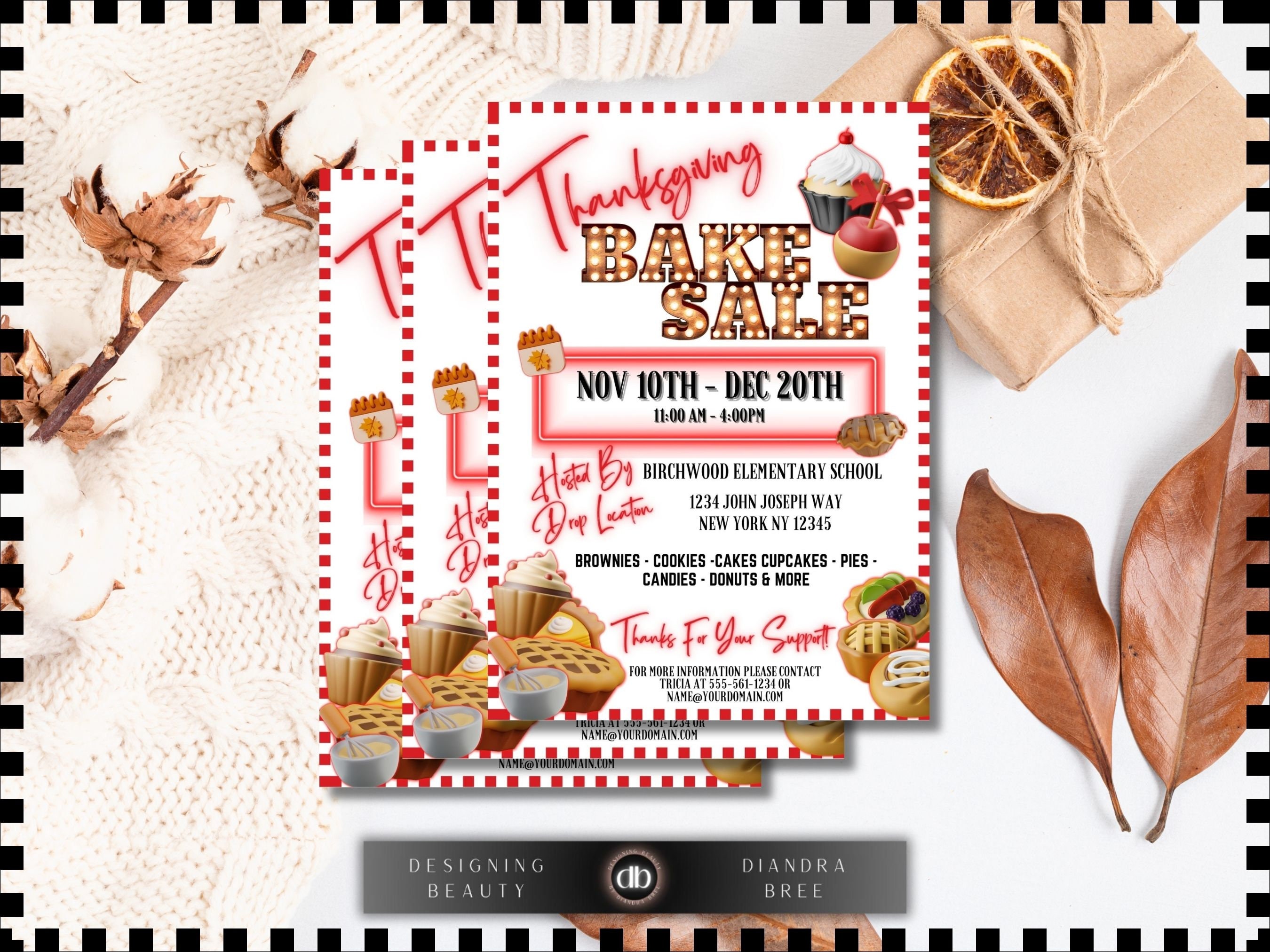 Editable Thanksgiving Fall Bake Sale Flyer Custom Fall Bake Sale ...