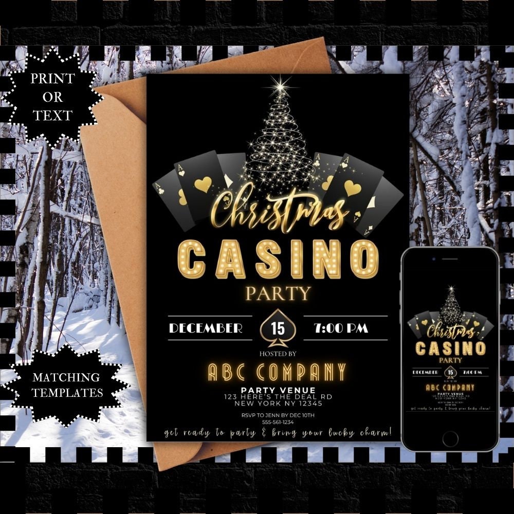 Editable Christmas Holiday Casino Party Winter Casino Theme Invitation ...