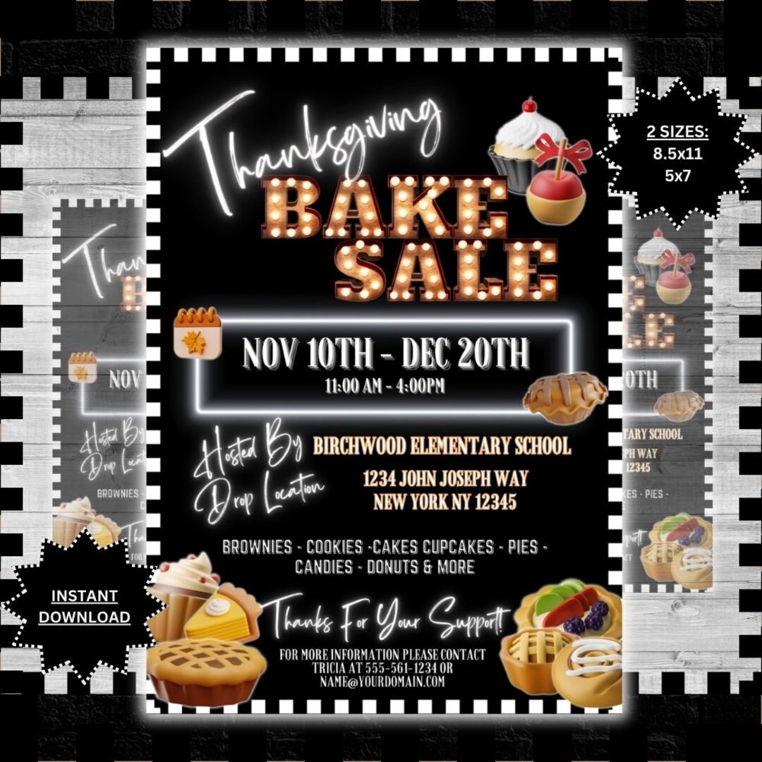 Editable Thanksgiving Fall Bake Sale Flyer Custom Fall Bake Sale ...