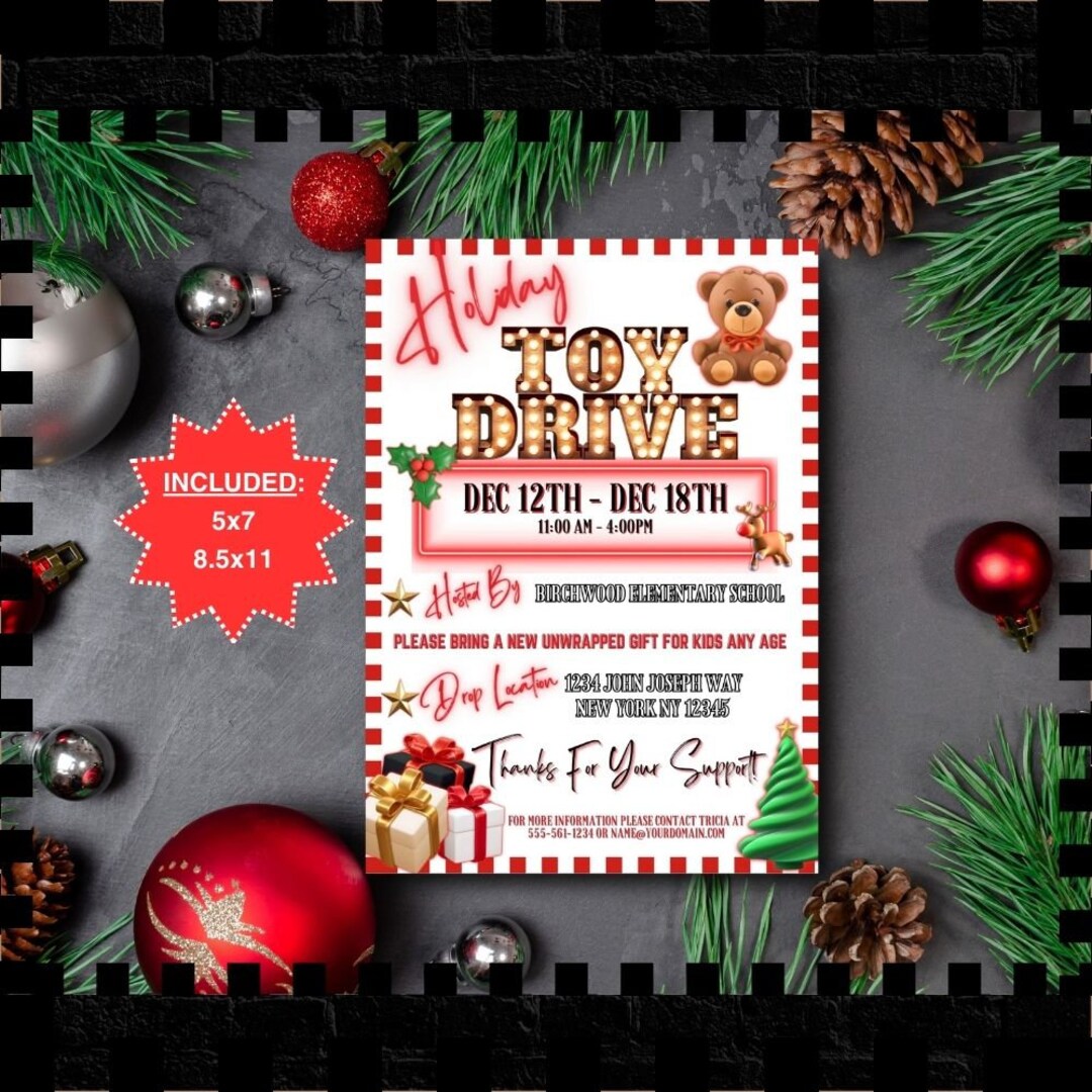 Editable Holiday Toy Drive Christmas Flyer Community Toy Donation Sign ...