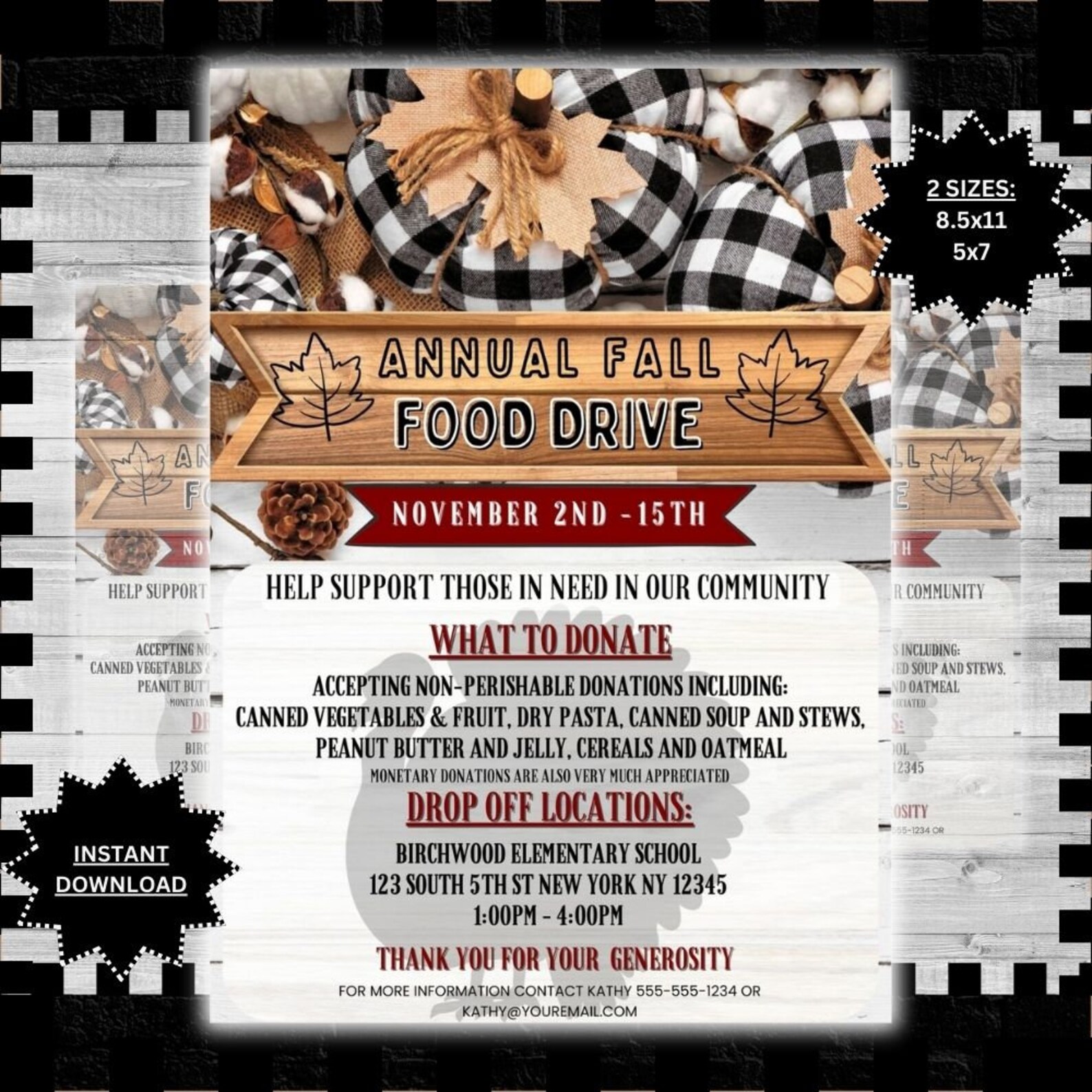 Editable Annual Fall Food Drive Flyer Community Hunger Drive Autumn ...