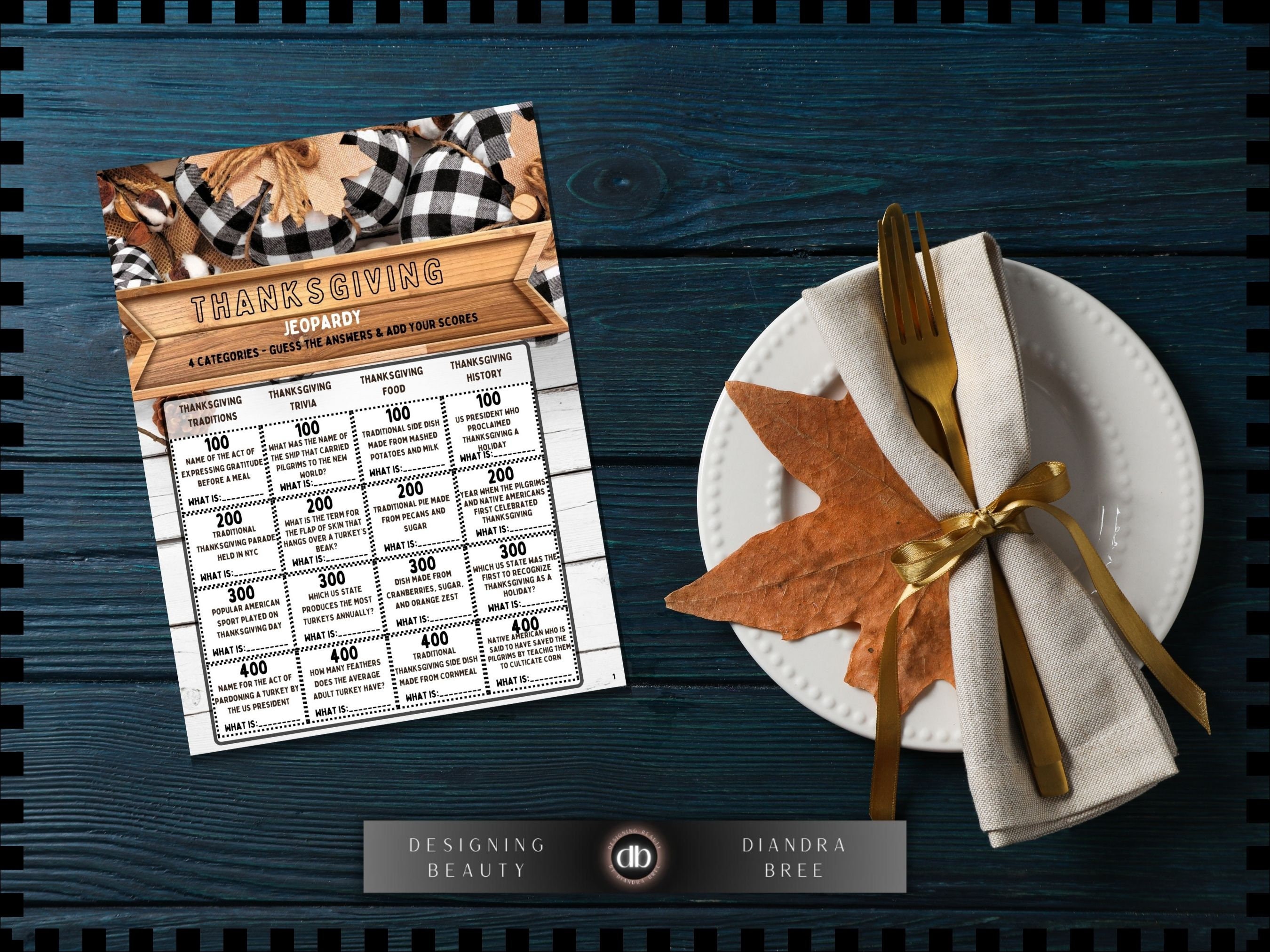 Thanksgiving Jeopardy Party Game Printable Rustic Pumpkin Fall Activity ...