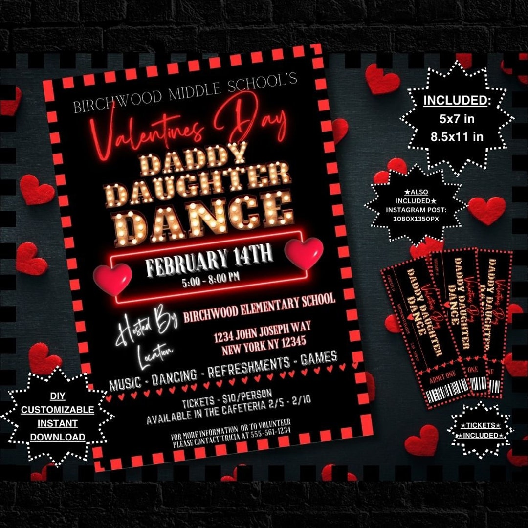 Editable Valentines Day Daddy Daughter Dance Flyer School Dance Flyer ...