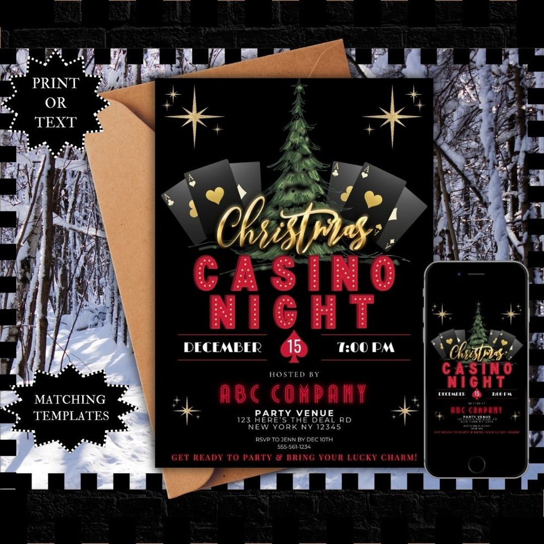 Editable Christmas Holiday Casino Party Winter Casino Theme Invitation ...
