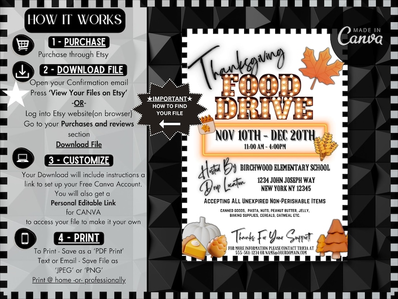 Editable Thanksgiving Fall Food Drive Flyer Community Hunger Drive ...