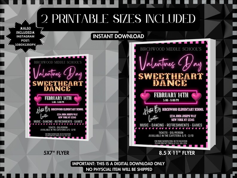 Editable Valentines Day Sweetheart Dance Flyer School Dance Flyer ...