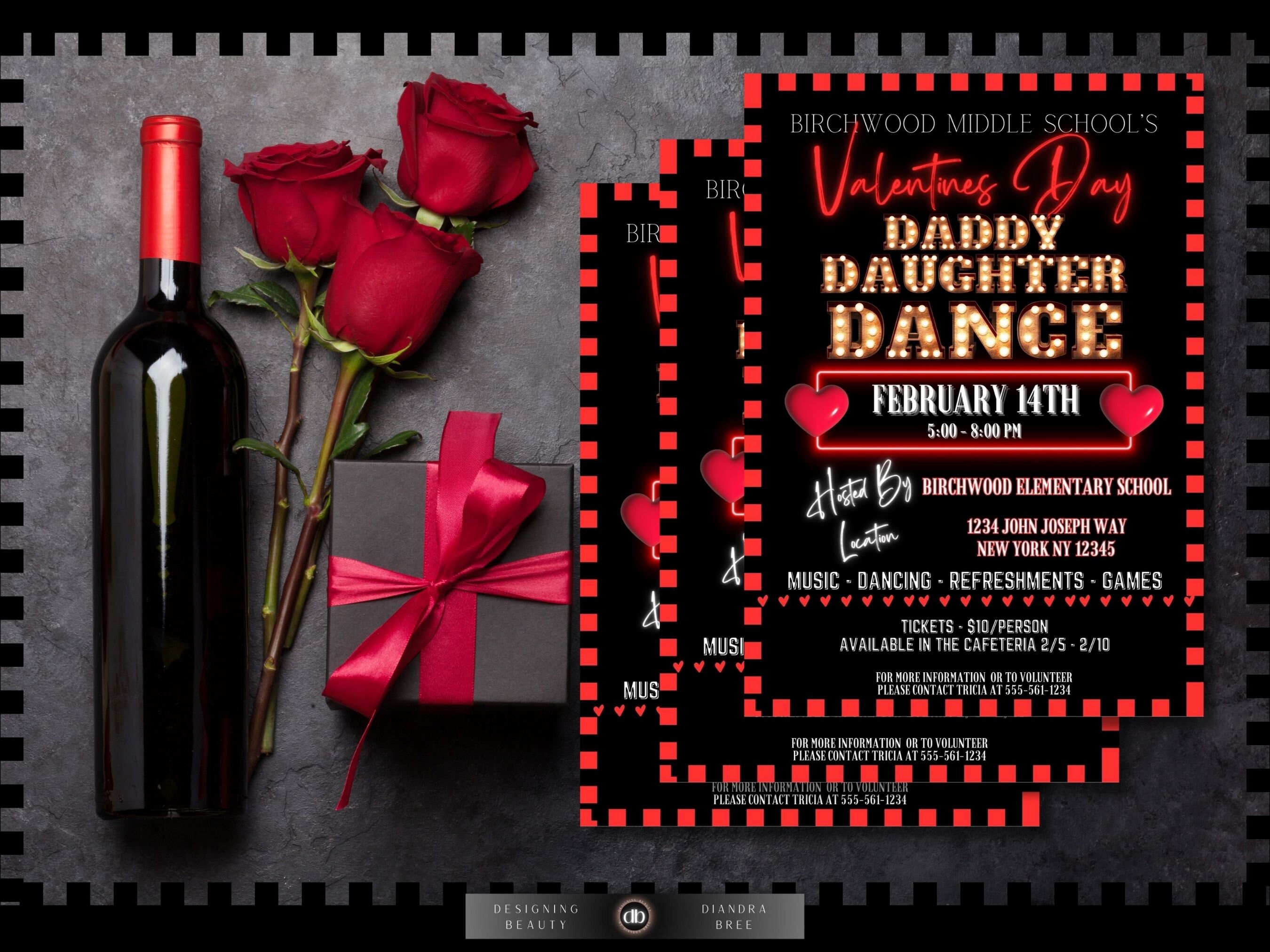 Editable Valentines Day Daddy Daughter Dance Flyer School Dance Flyer ...